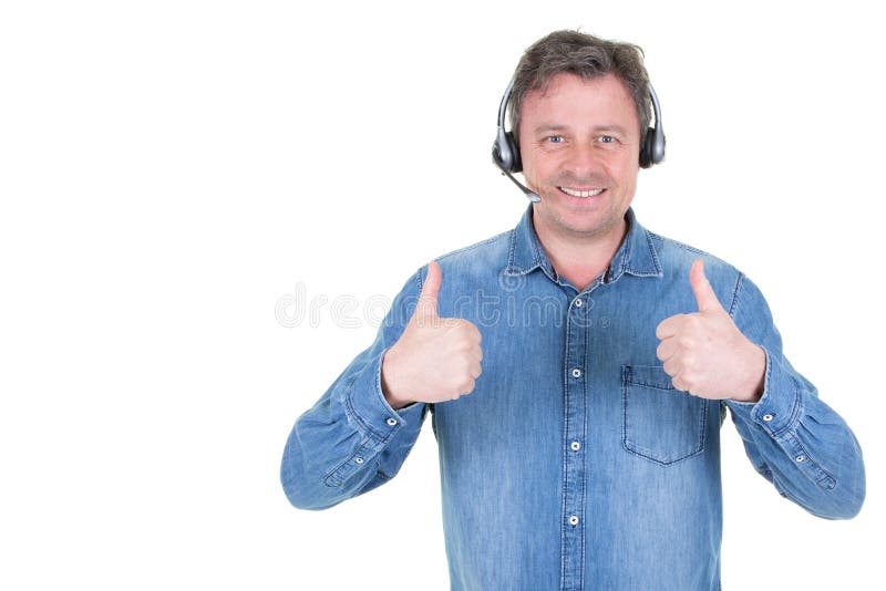 Happy Telephone Operators Customer Service Representative Man in Call ...