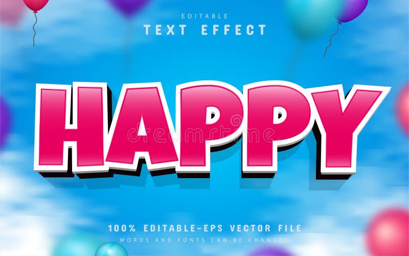 Happy Text, Editable Text Effect Cartoon Style Stock Vector ...