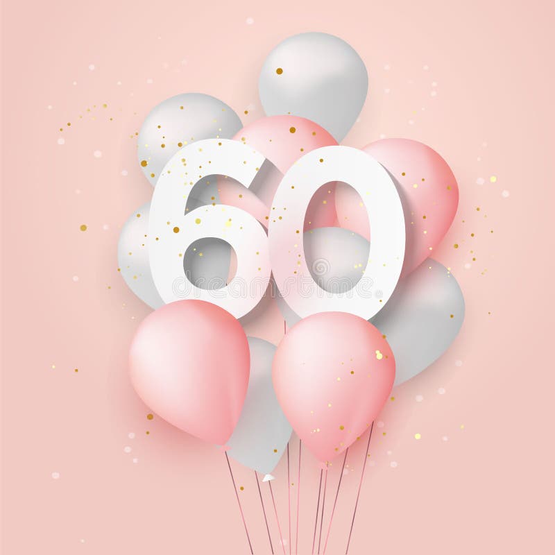 Happy 60th Birthday Gold Foil Balloon Greeting Background Stock Vector