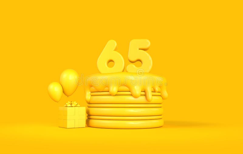 Happy 65th Birthday Gold Surprise Balloon and Box. 3D Rendering Stock ...