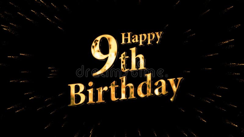 Happy 9th Birthday Greeting, Happy Birthday, Golden Fireworks Stock ...
