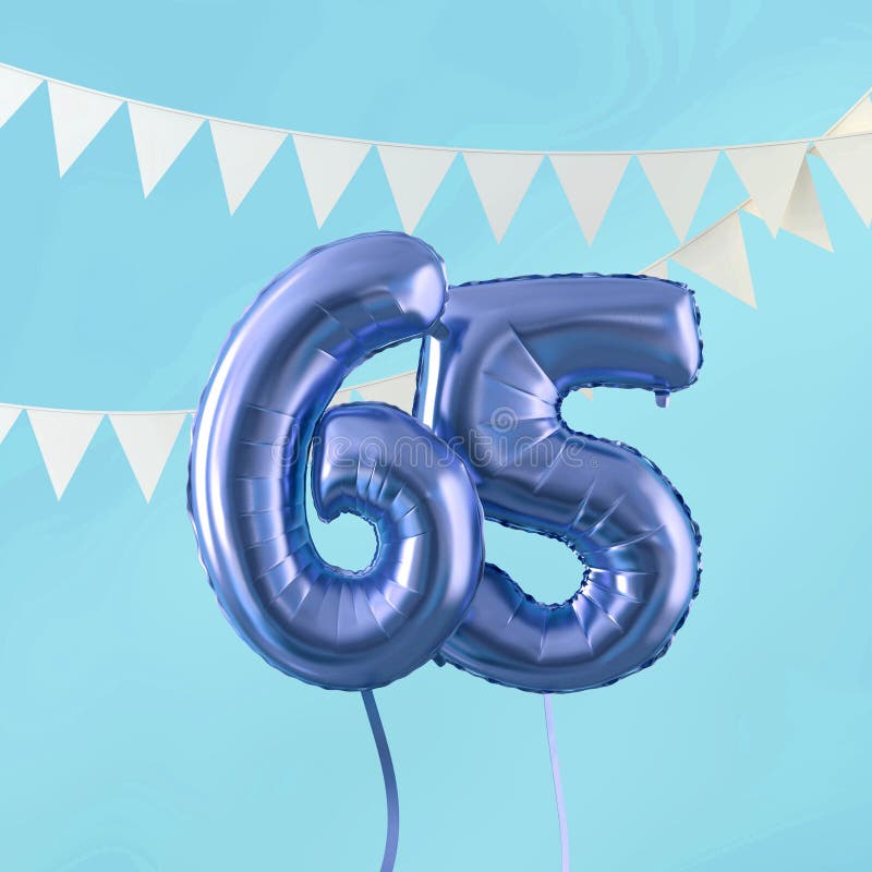 Happy 65th Birthday Gold Surprise Balloon and Box. 3D Rendering Stock ...