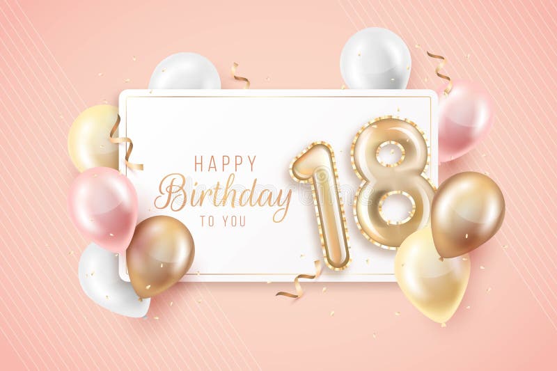 Happy 18th Birthday with Realistic Balloons Vector Design Stock Vector ...