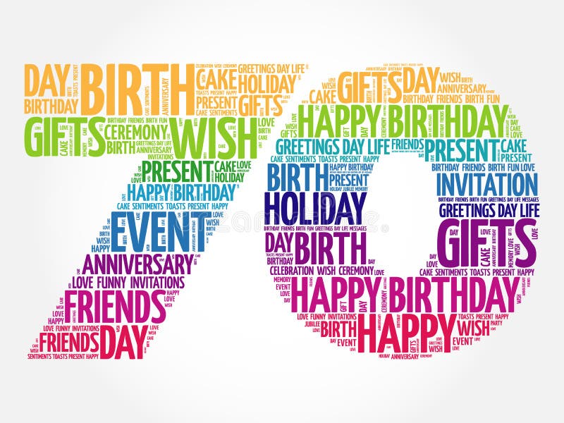 Happy 70th Birthday Word Cloud Stock Illustration - Illustration of ...