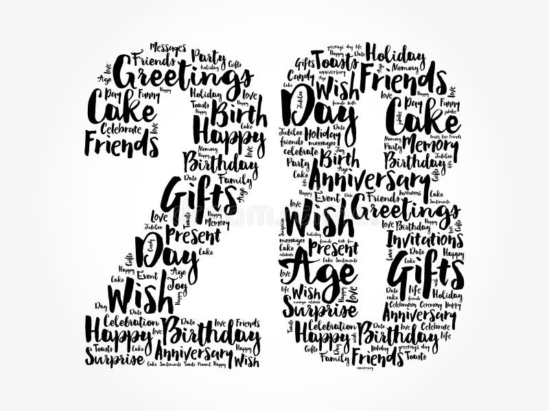 Happy 28th Birthday Word Cloud Stock Illustration - Illustration of ...