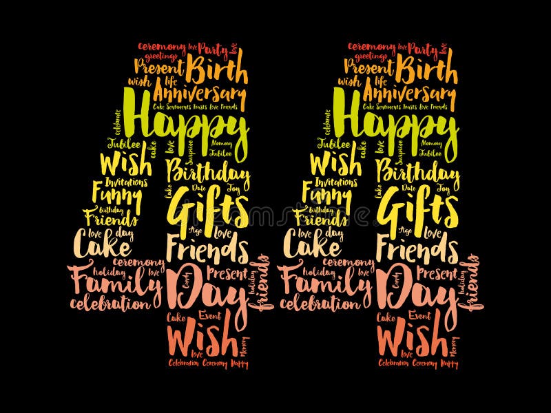 Happy 44th Birthday Word Cloud Stock Illustration - Illustration of ...