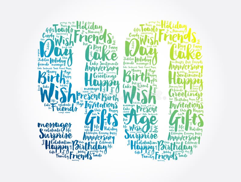 Happy 90th Birthday Word Cloud Stock Illustration - Illustration of ...