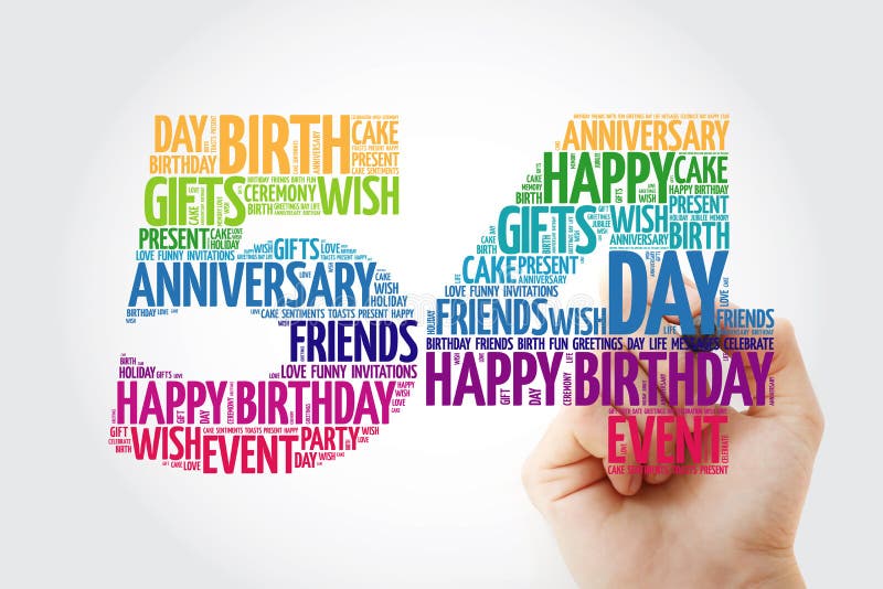 Happy 54th Birthday Word Cloud with Marker, Collage Concept Stock ...