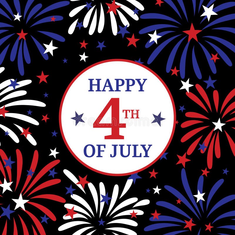 Happy 4th of July Vector Poster with Fireworks, Hand Drawn Firework ...