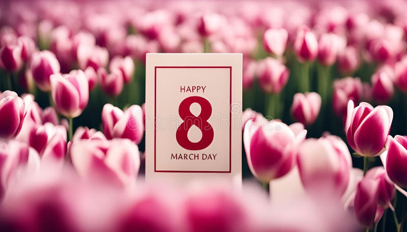 Happy 8th of March Day with Tulips Stock Illustration - Illustration of ...