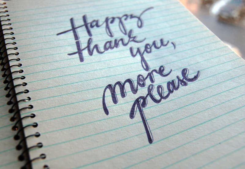 Happy Thank You More Please Calligraphic Background Stock Image - Image ...
