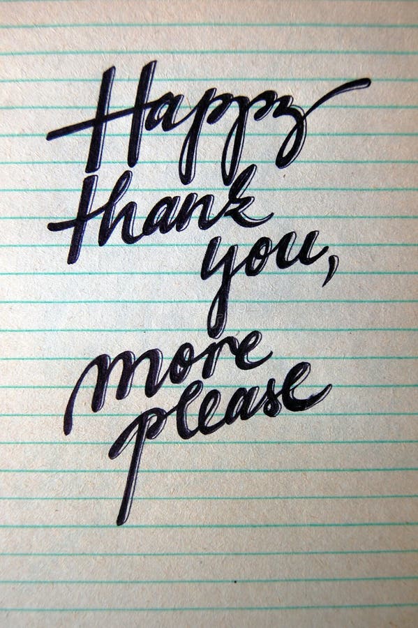 Happy Thank You More Please Calligraphic Background Stock Image - Image ...