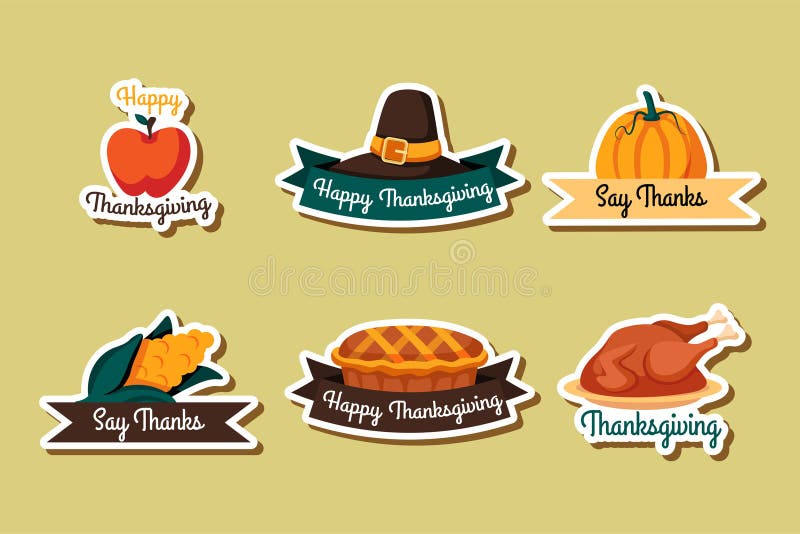 Happy Thanks Giving Sticker Set Collection Stock Vector - Illustration ...