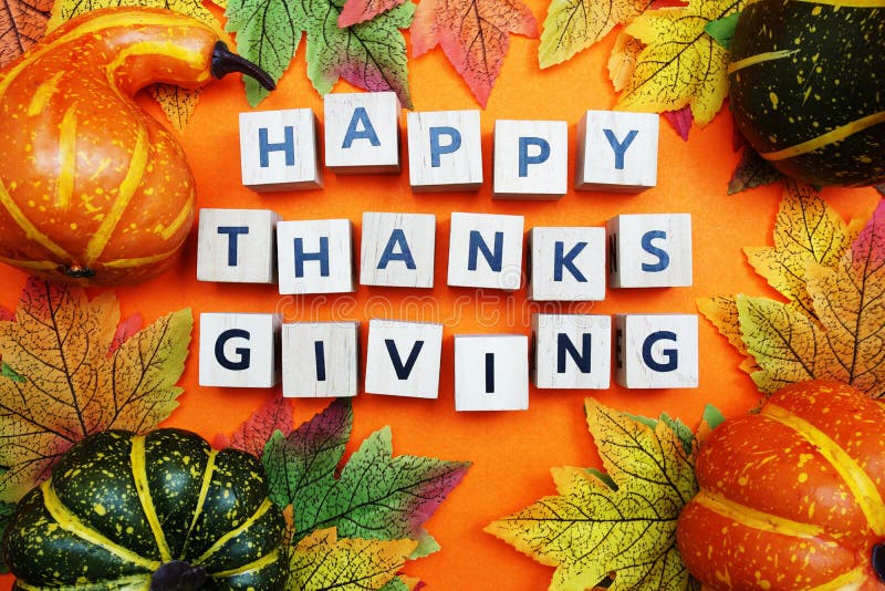 Happy Thanksgiving Alphabet Letters Top View on Orange Background Stock ...
