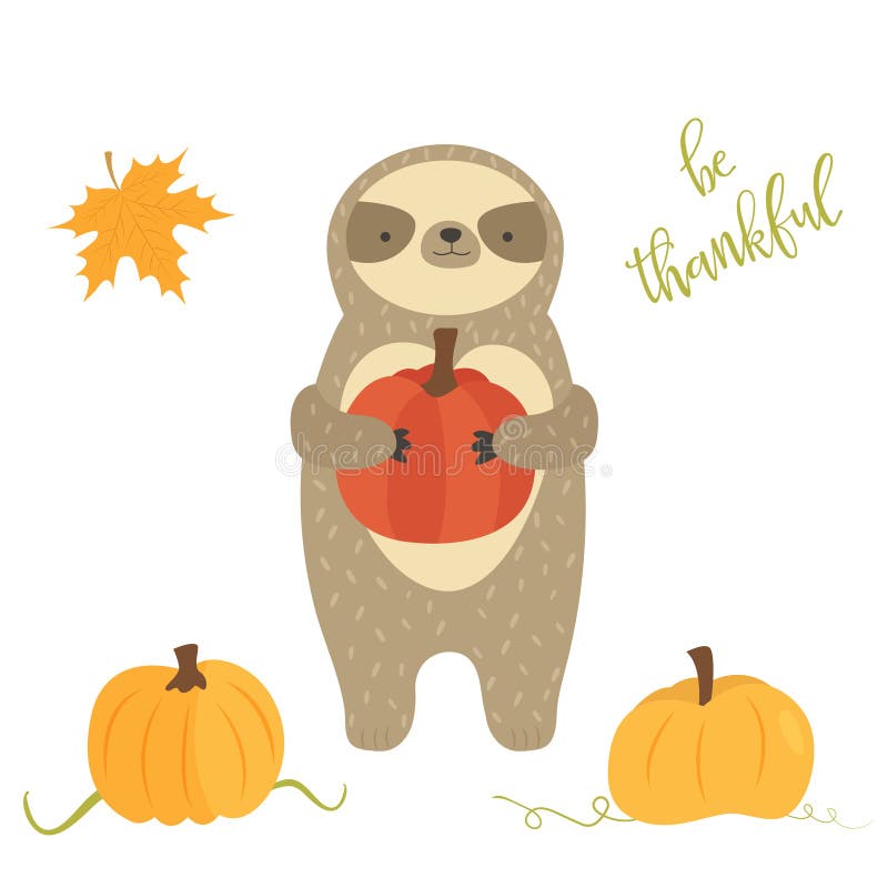 Happy Thanksgiving Day Card with Cute Sloth,turkey Stock Vector ...