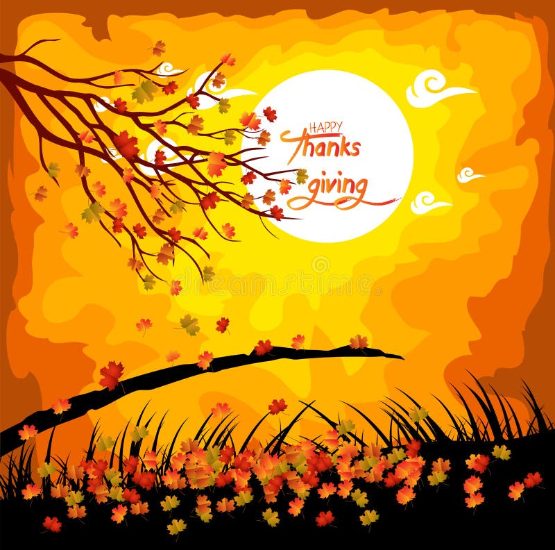 Happy Thanksgiving Day. Fall Under the Moonlight Stock Illustration ...