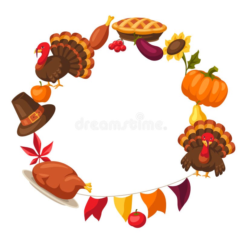 Happy Thanksgiving Day Frame with Objects. Stock Vector - Illustration ...