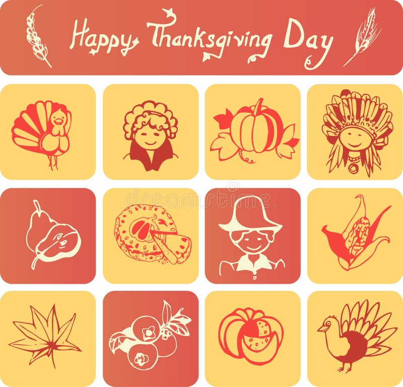 Happy Thanksgiving Day Icons Stock Vector - Illustration of colors ...