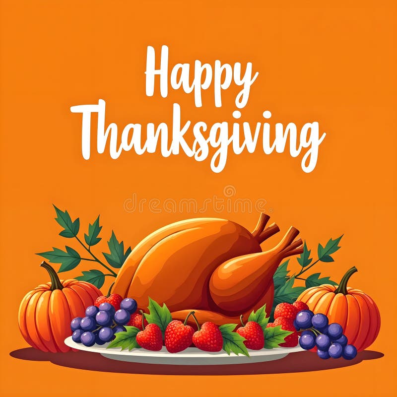 Happy Thanksgiving Greeting Featuring a Festive Feast with Turkey and ...