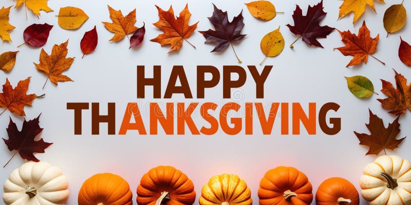 Happy Thanksgiving Horizontal Banner with Leaves and Pumpkins Stock ...