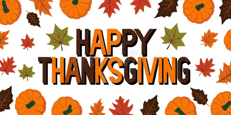 Happy Thanksgiving Horizontal Banner Withe Leaves and Pumpkins Stock ...