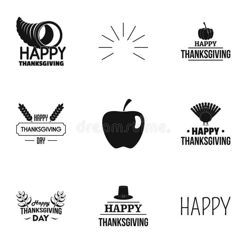 Happy Thanksgiving Logo Set, Simple Style Stock Vector - Illustration ...
