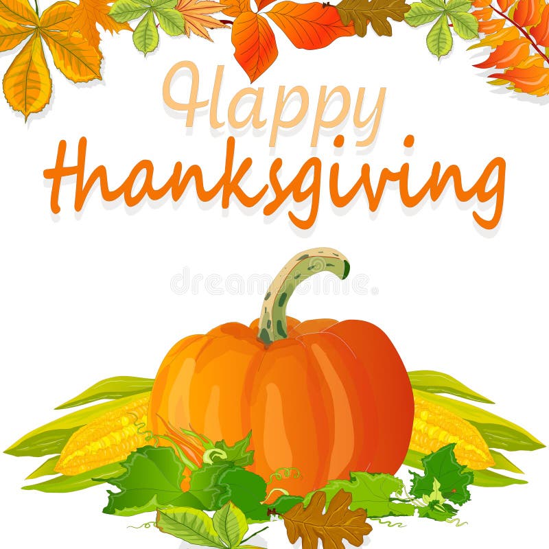 Happy Thanksgiving Script with Pumpkins and Leaves Vector Illustration ...