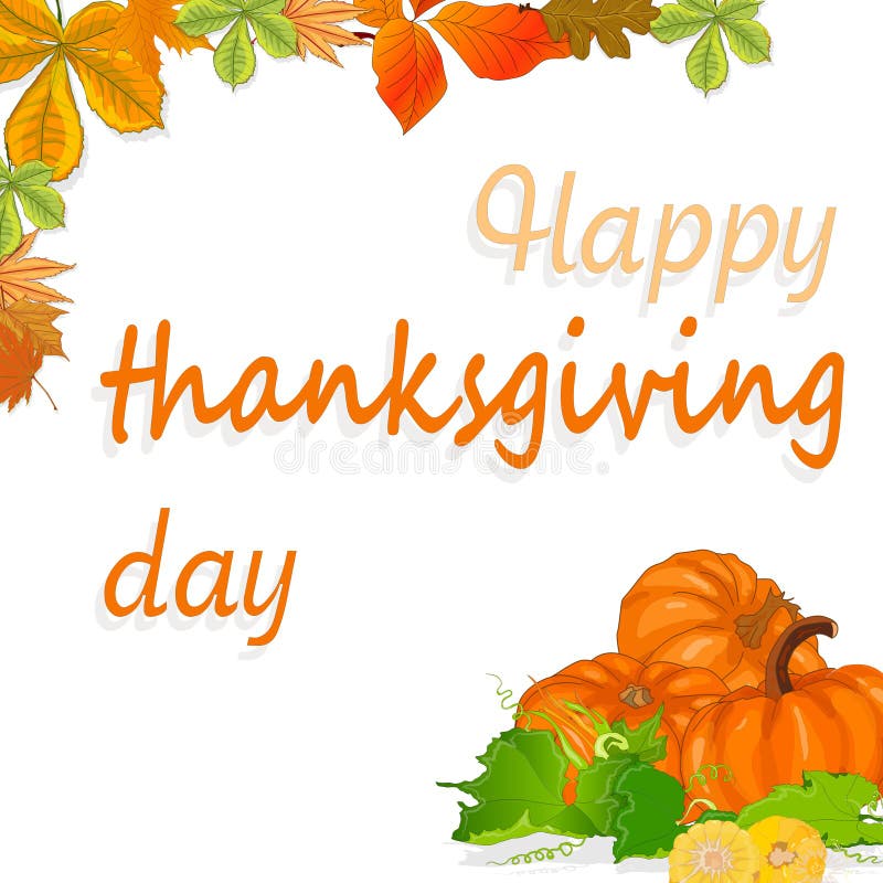 Happy Thanksgiving Script with Pumpkins and Leaves Vector Illustration ...