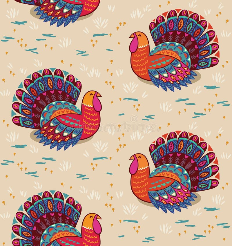 Happy Thanksgiving Seamless Pattern with Turkey. Vector Illustration ...