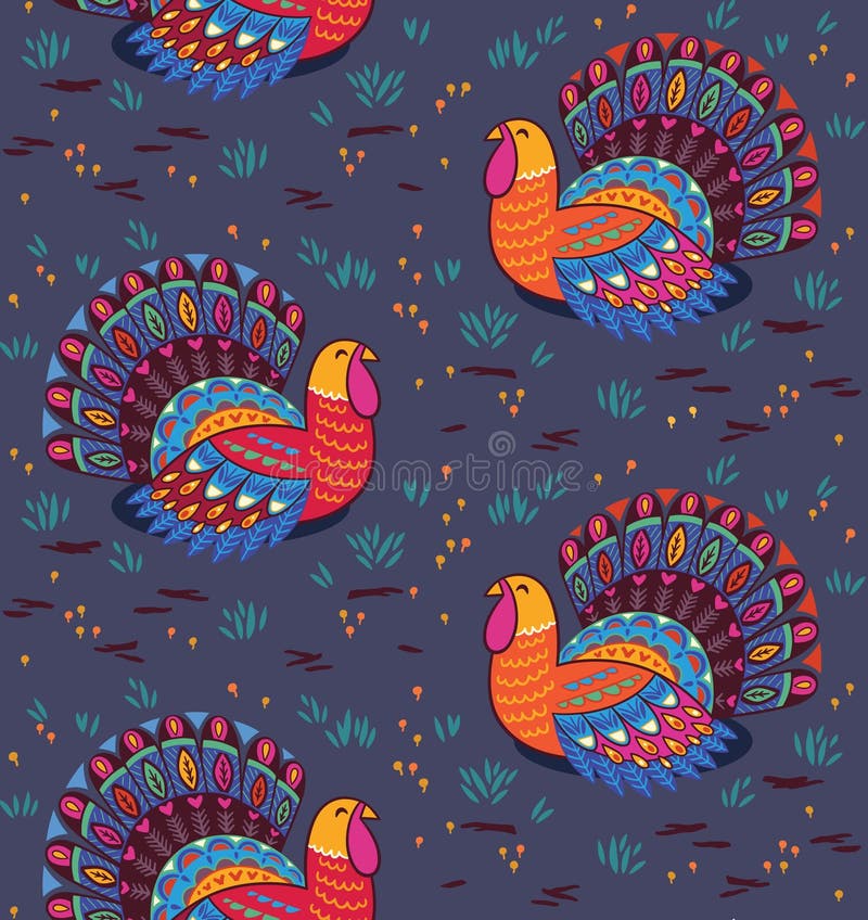 Happy Thanksgiving Seamless Pattern with Turkey. Vector Illustration ...