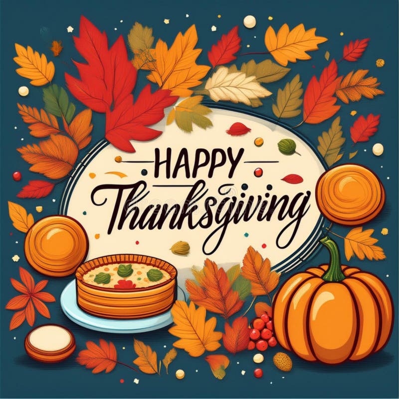Happy Thanksgiving Text with Food Illustration Stock Illustration ...