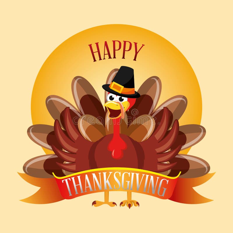 Happy Thanksgiving Card with Turkey. Vector Illustration Stock Vector ...