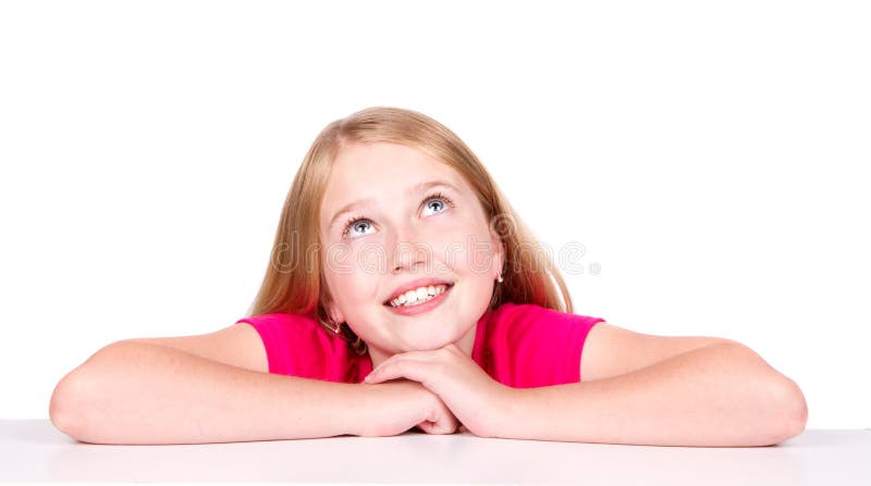 Happy Thoughtful Child Looking Up Stock Image - Image of healthy ...