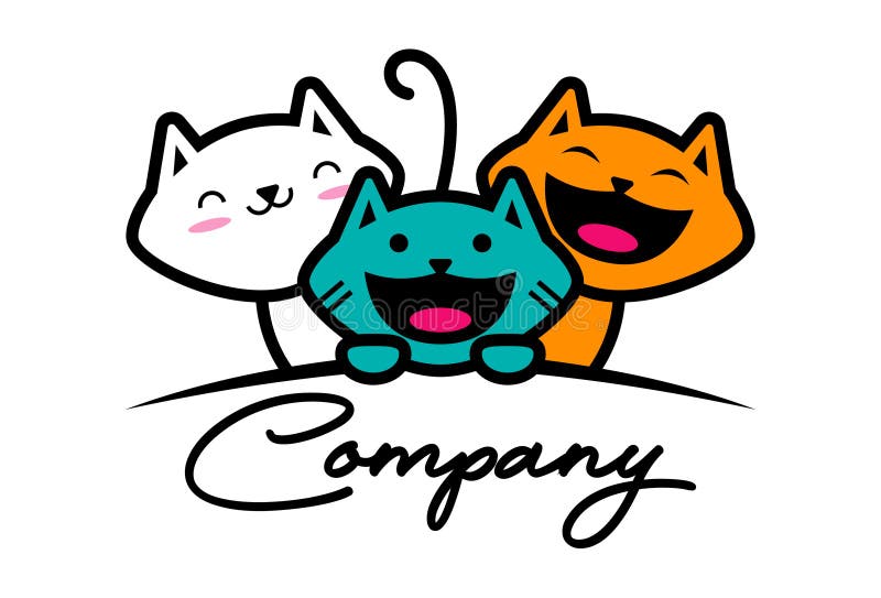 Happy Three Animal Cat Cartoon Logo Design Stock Vector - Illustration ...
