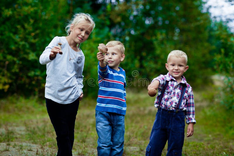 Happy Three children stock photo. Image of outdoor, female - 34131958