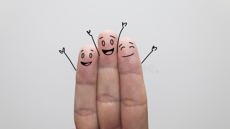 Happy Three Finger Together, Smiling and Waving at Stock Photo - Image ...