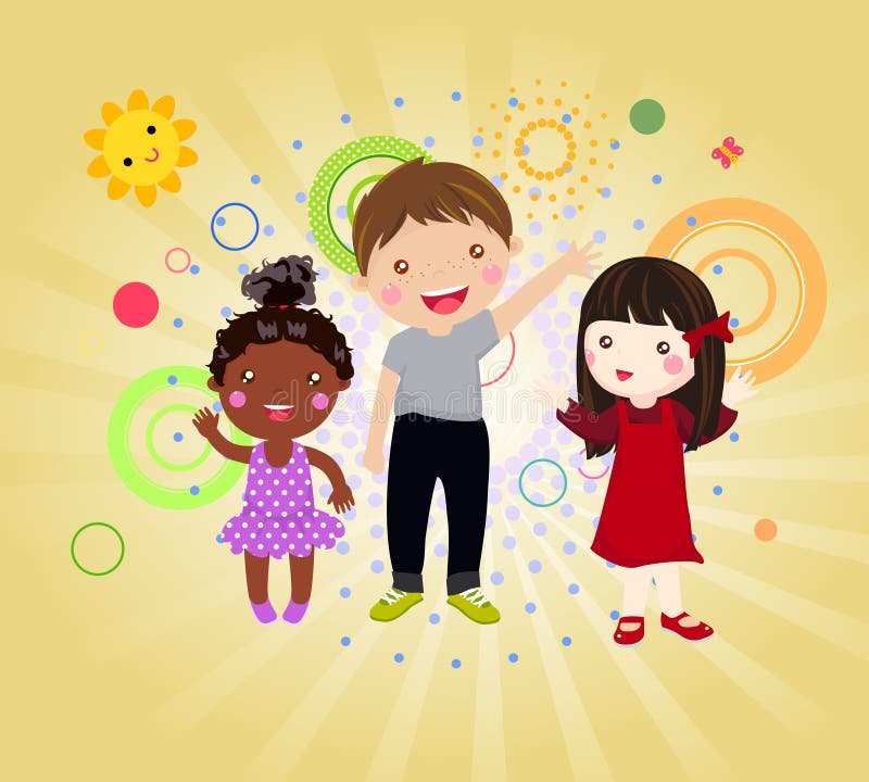 Happy three kids stock vector. Illustration of children - 48730873