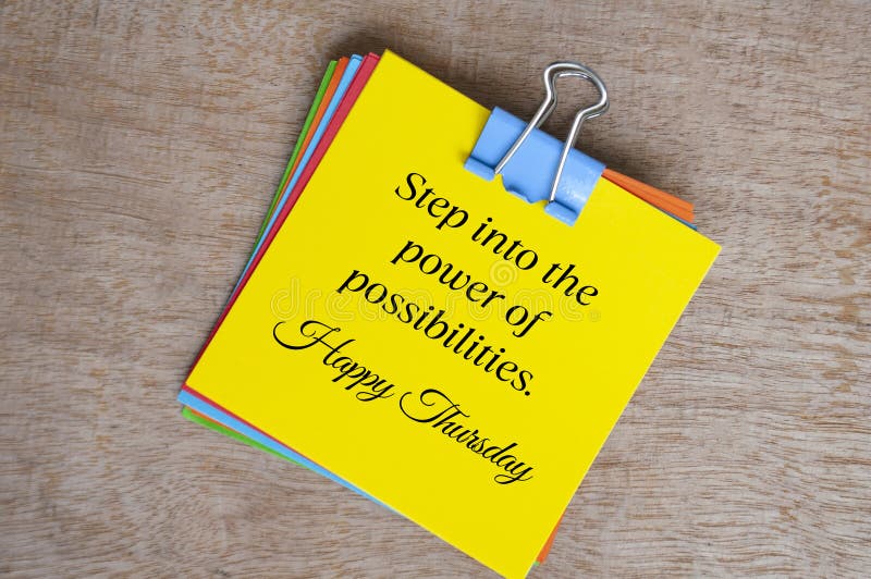 Happy Thursday Greetings. Step into the Power of Possibilities Stock ...