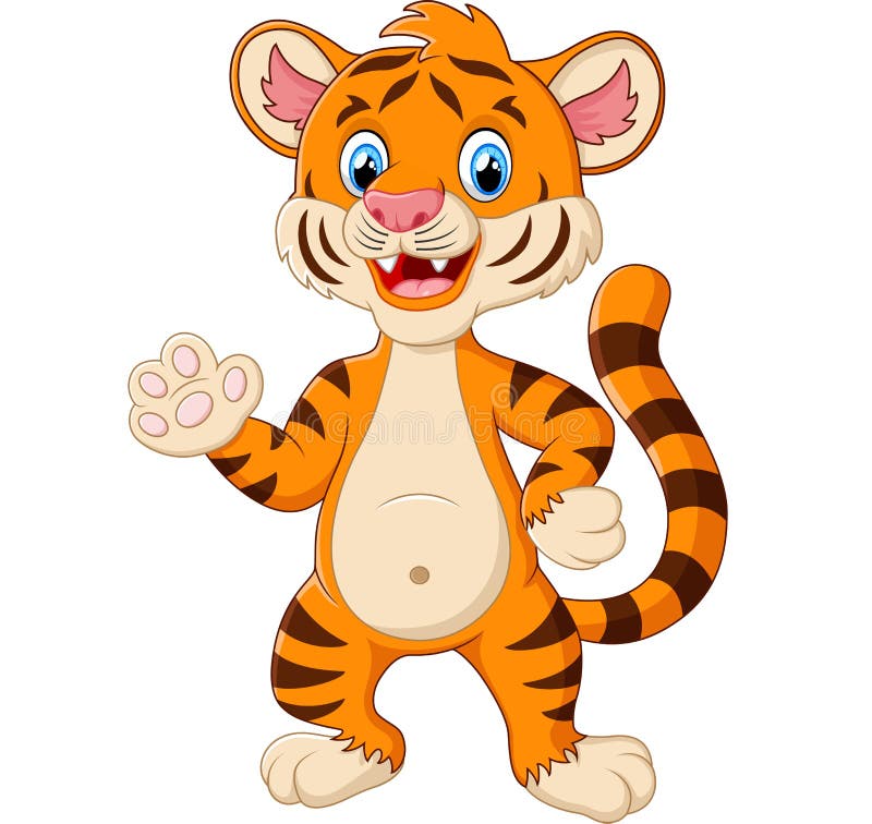 Happy tiger waving a hand stock vector. Illustration of mascot - 63528414