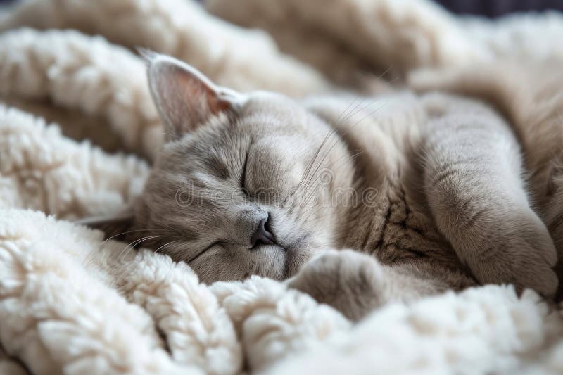 Happy Time Cute Cat Sleeping on the Bed . Generative Ai Stock Image ...