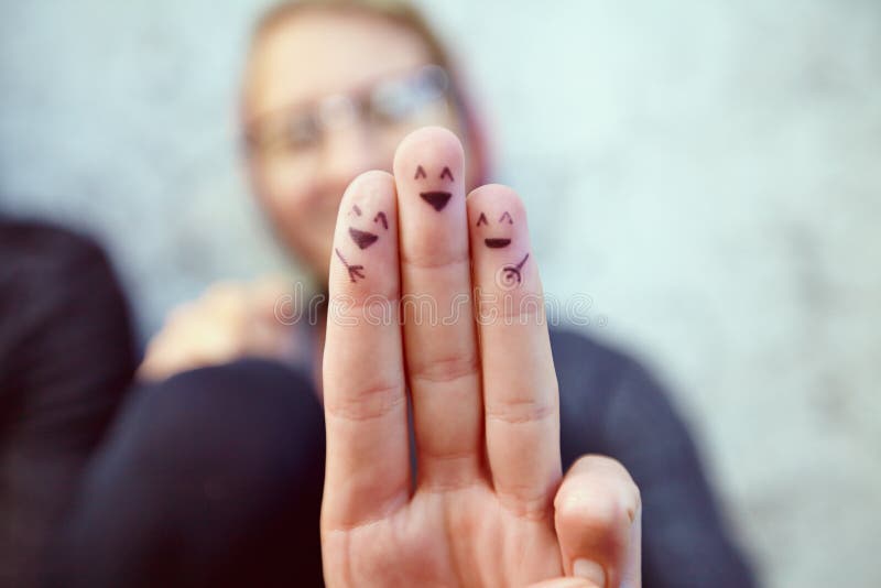Happy Times Three. Fingers with Smileys Drawn on Them. Stock Photo ...