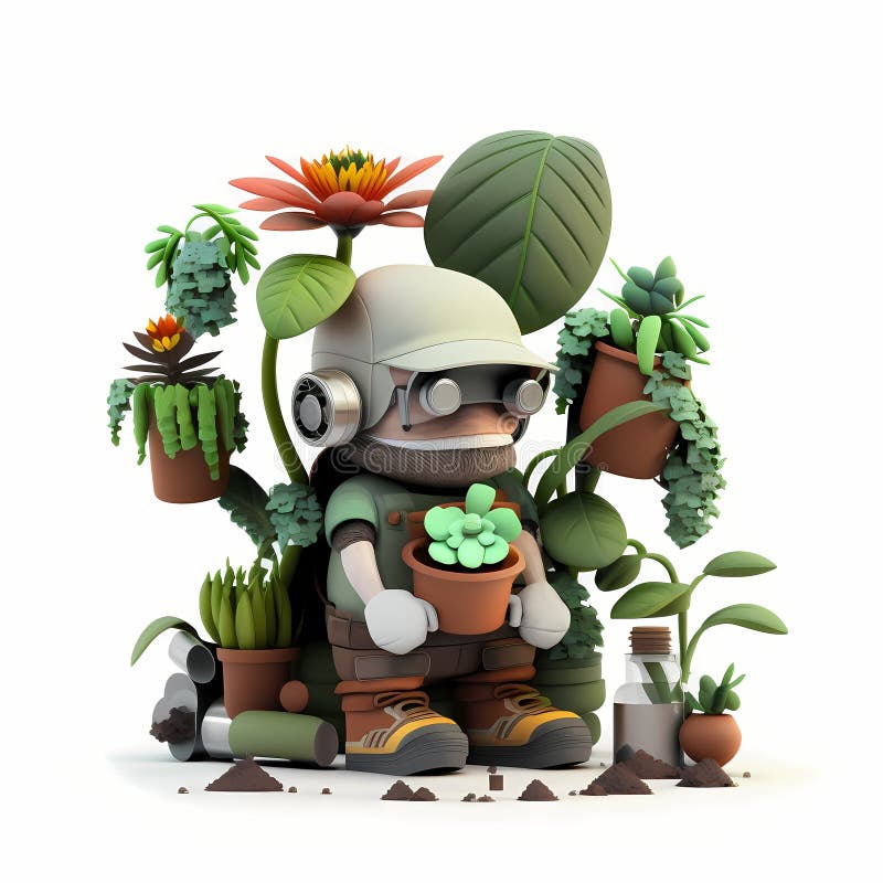 Tiny Man Botanist. Generative AI Stock Illustration - Illustration of ...