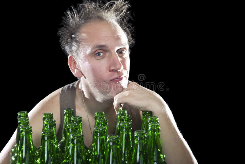 The Happy Tipsy Man Near Empty Beer Bottles Stock Photo - Image of ...