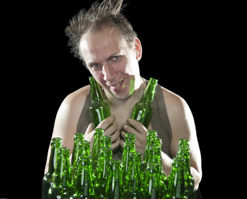 The Happy Tipsy Man Near Empty Beer Bottles Stock Photo - Image of ...