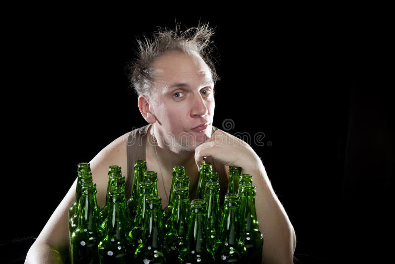 The Happy Tipsy Man Near Empty Beer Bottles Stock Photo - Image of ...