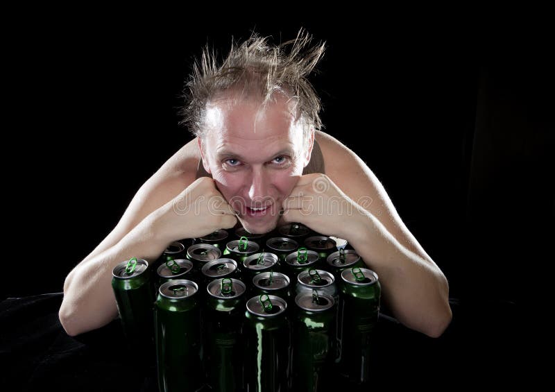 The Happy Tipsy Man Near Empty Beer Jars Stock Photo - Image of ...