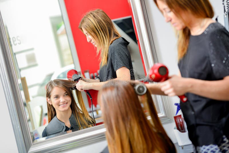 Happy to get hair done stock image. Image of dresser - 104029945
