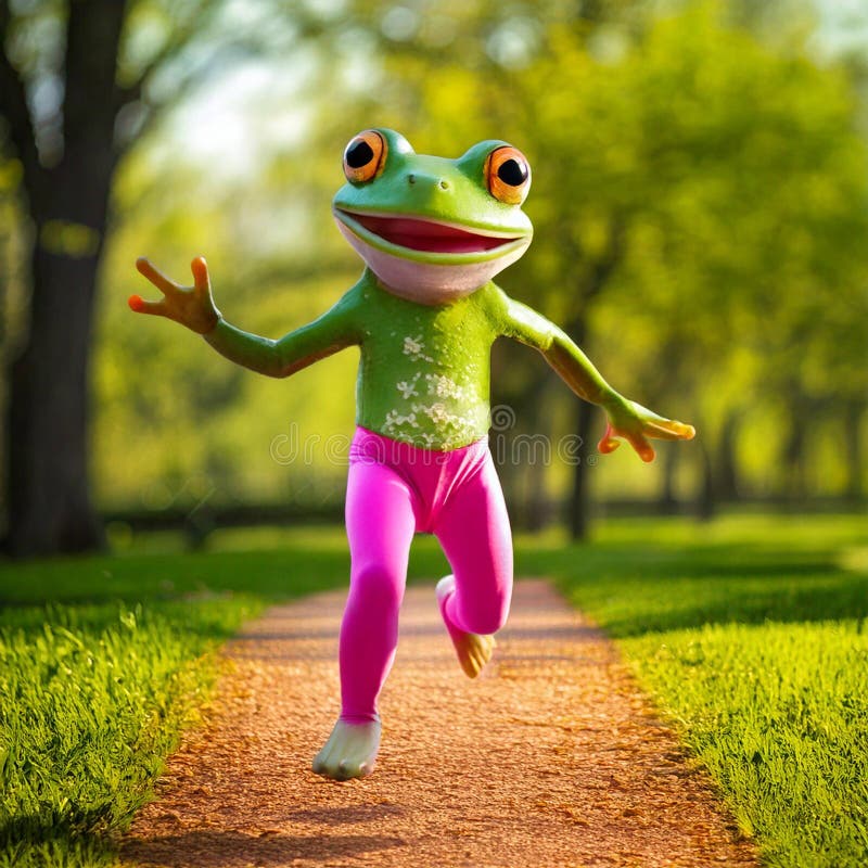 Happy To Run in Park in Springtime Frog with Pink Tights Illustration ...
