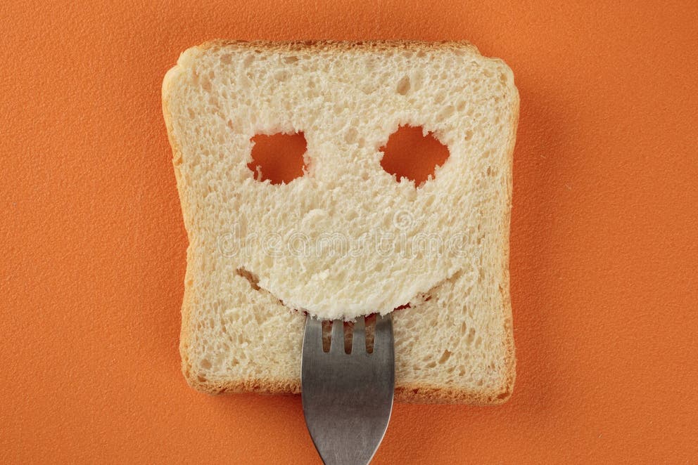 Happy Toast with a Fork in Her Mouth Stock Image - Image of fork, funny ...