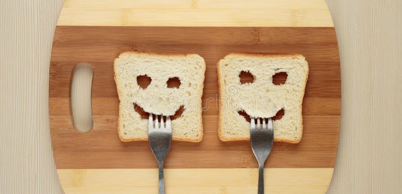 Happy Toast with a Fork in Her Mouth Stock Image - Image of food, happy ...